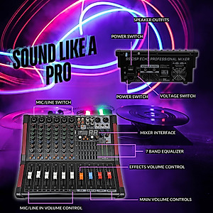 MUSYSIC Portable PA System with Wireless Microphone and Speakers – 6 Ch Audio Mixer with Built-in 2000W Amp & Wireless UHF Microphone System, Multiple Inputs, Complete w/Stands - 10" Speaker 800W