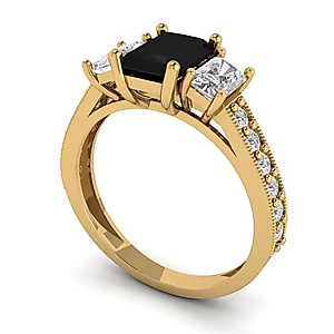 1.82 ct Emerald Cut Solitaire 3 stone Natural Black Onyx Engagement Promise Anniversary Bridal Ring 18K Yellow Gold 5.5