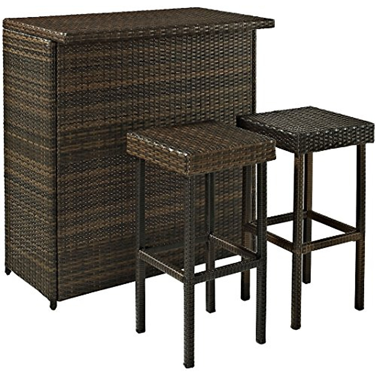 Crosley Furniture Palm Harbor 3-Piece Wicker Outdoor Bar Set with Two Stools for Backyard, Patio, Deck, Balcony, Brown