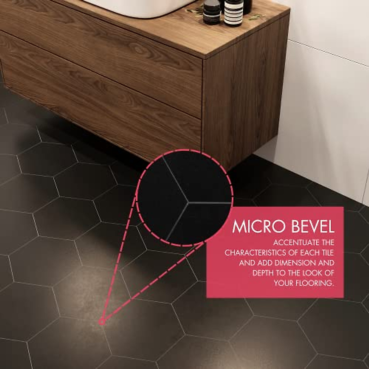 BaseCore HEX Hexagon Vinyl Flooring Black 5.75" DIY Self Adhesive Textured Modern Floor Tile Peel & Stick Tile | Sample Tile