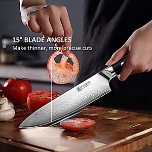 PAUDIN Damascus Knife Set 3 PCS, Kitchen Knife Set with Japanese VG10 Steel Core, Ultra Sharp Chef Knife Set with Full Tang G10 Handle, Damascus Kitchen Knives