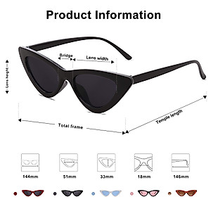 SOJOS Retro Vintage Narrow Cat Eye Sunglasses for Women Clout Goggles Plastic Frame SJ2044 with Black Frame/Grey Lens