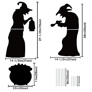 Ivenf Witch Halloween Decorations Outdoor, 2 Large Black Witches with Cauldron, Scary Silhouette Yard Signs with Stakes, Corrugated Plastic, Waterproof Lawn Decorations for Kids Family Home Party