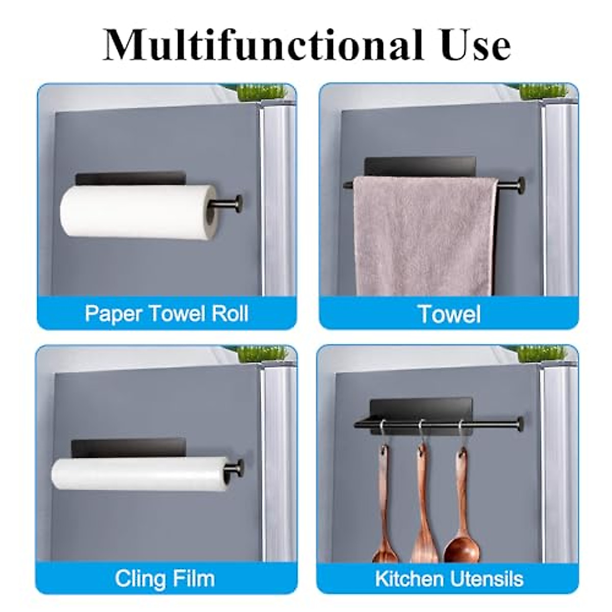 RedCall 2 Pack Magnetic Paper Towel Holder for Fridge,Black Kitchen Towel Holder for Refrigerator/BBQ Grills/Griddles Toolbox/RV,Powerful Magnetic Towel Bar,Kitchen Bathroom Organizers and Storage