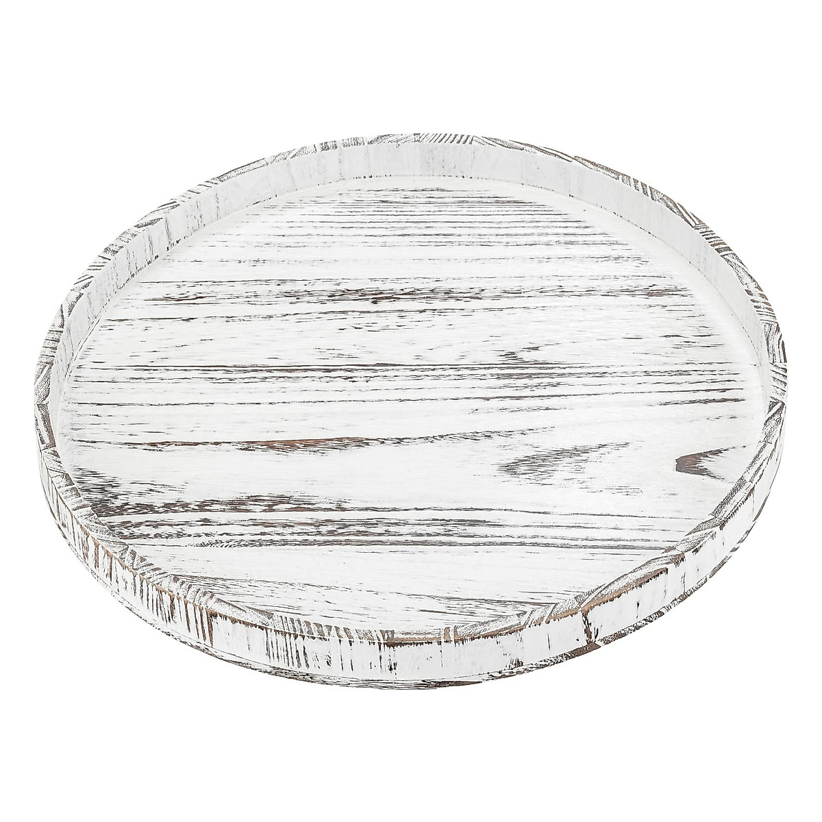 16 Inches Extra Large Solid Wooden Serving Tray Round Tea Coffee Table Tray Snack Food Meals Serving Plate Kitchen Party Bar Server Breakfast Tray with Raised Edge Decorative Ottoman Tray White