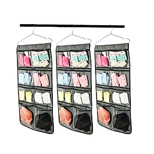 NIMES Durable Hanging Closet Underwear Sock Bra Stocking Organizer Dual-Sided Accessories Storage with 16 Large Clear Pockets (Grey)