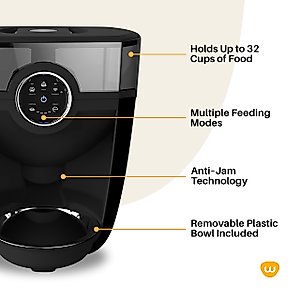 Feeder-Robot by Whisker, Black with Smoke-Grey Hopper; Includes Backup Battery; Smart, Automatic Pet Feeder, Feed Your Cat or Dog from Anywhere, Designed & Assembled in USA