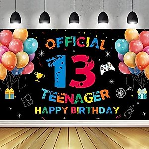 13th Official Teenager Backdrop 13th Birthday Decorations for Boys Girls 13 Year Old Birthday Party Decorations Banner Thirteenth Party Yard Sign Photo Booth Props Decor Fabric 6x4ft