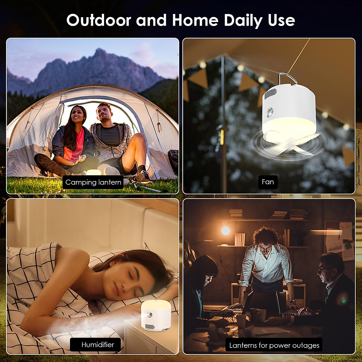 Qoosea Camping Lantern 4 in 1 Camping Lights with Fan & Intelligent Humidifier Rechargeable Camping Lights & Lanterns for Outdoor Camping