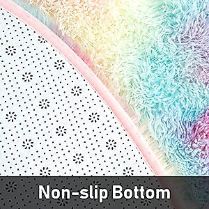 ST. BRIDGE Soft Round Rainbow Rug for Girls Room, Fluffy Circle Rug for Kids Room Decor, Indoor Modern Anti-Skid Fuzzy Nursery Mats, Shaggy Fur Area Rugs for Living Room Bedroom Plush Carpet, 4 Feet