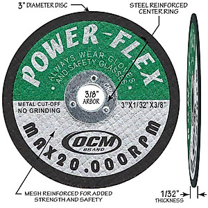 20 Pack - Cut Off Wheels 3 Inch x 1/32 Inch x 3/8 Inch Arbor - For Cutting All Steel and Ferrous Metals.