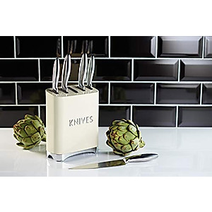 Kitchen Craft Lovello Retro 5-Piece Stainless Steel Knife Set and Knife Block – Vanilla Cream