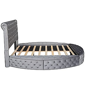 Harper & Bright Designs Full Size Upholstered Bed with Storage and Headboard, Round Shape Upholstery Platform Bed, Low Profile Design, Gray