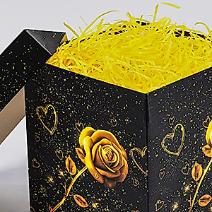 Elephant-package 8" Medium Valentine's Day Golden Rose Love Heart Gift Box with Lid, Ribbon and Paper Filler, Collapsible Gift Box, for Anniversary, Bridesmaid, Girlfriend Gift Wrapping, Presents.