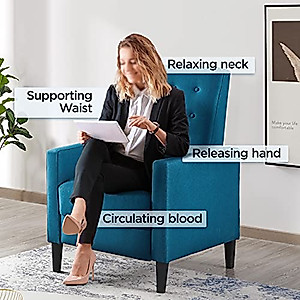 Yaheetech Fabric Recliner Chair Mid-Century Modern Recliner Adjustable Single Recliner Sofa with Thicker Seat Cushion Tufted Upholstered Sofa with Pocket Spring for Living Room Bedroom Blue