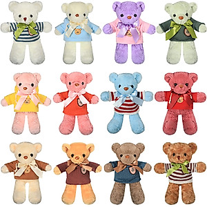 Zhanmai 12 Set Bear Stuffed Animal with Removable Clothes 12 Inch Cute Bears Soft Plush Toy Gift for Kids Boys Girls Baby Shower Birthday Party Favor Decoration Supplies