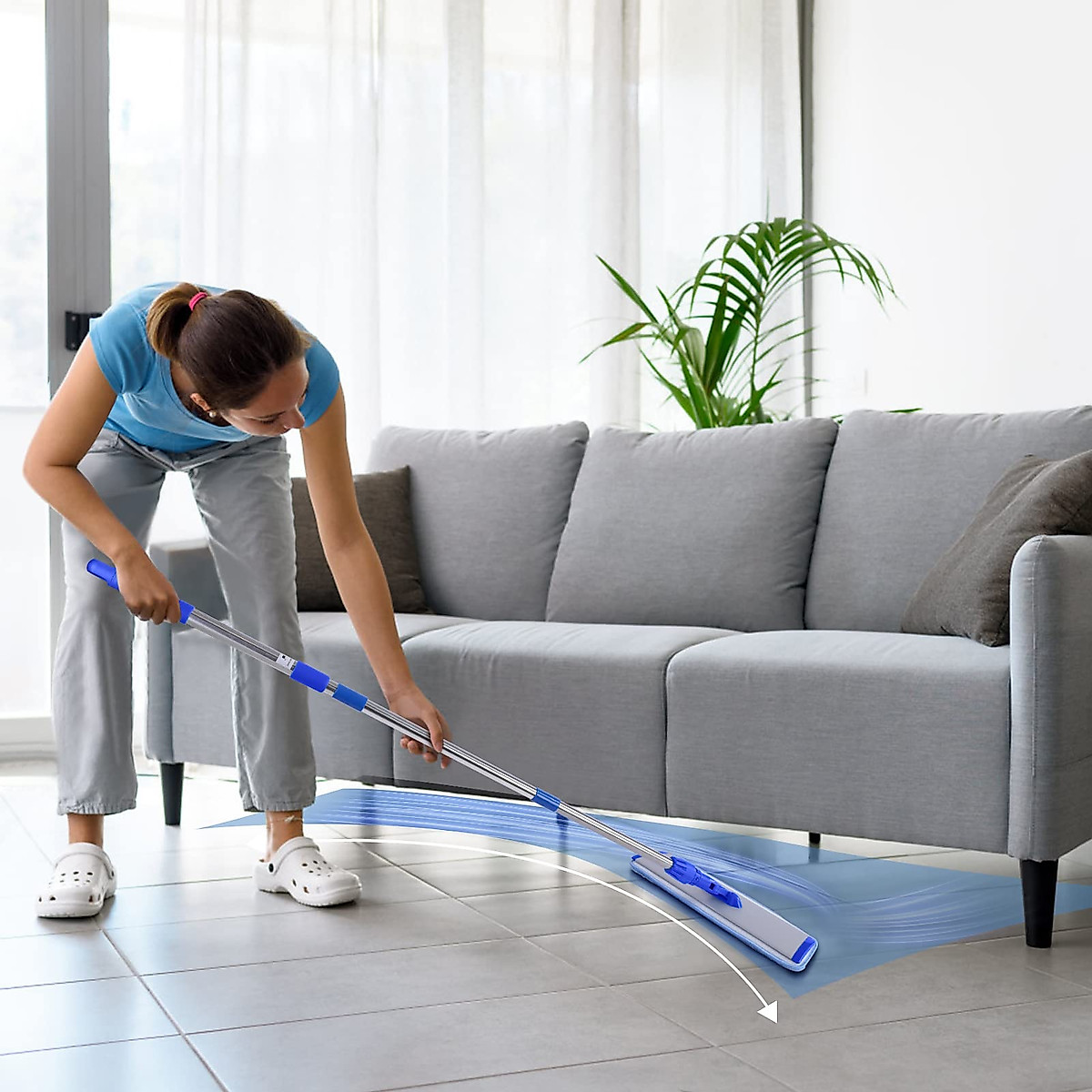 Bonpally 18" Microfiber Mop Floor Cleaning System, Flat Mop for Hardwood Floors, Professional Commercial Mop, Wet and Dust Mop with Extendable Handle, 4 Reusable Mop Pads, Household Cleaning Tools