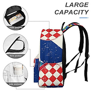 Florally Novelty Backpack Casual Anti-Theft Laptop Backpack Compatible with Croatian Grunge Flag, Lightweight Outdoor Shoulder Daypack Great Gift for Men Women
