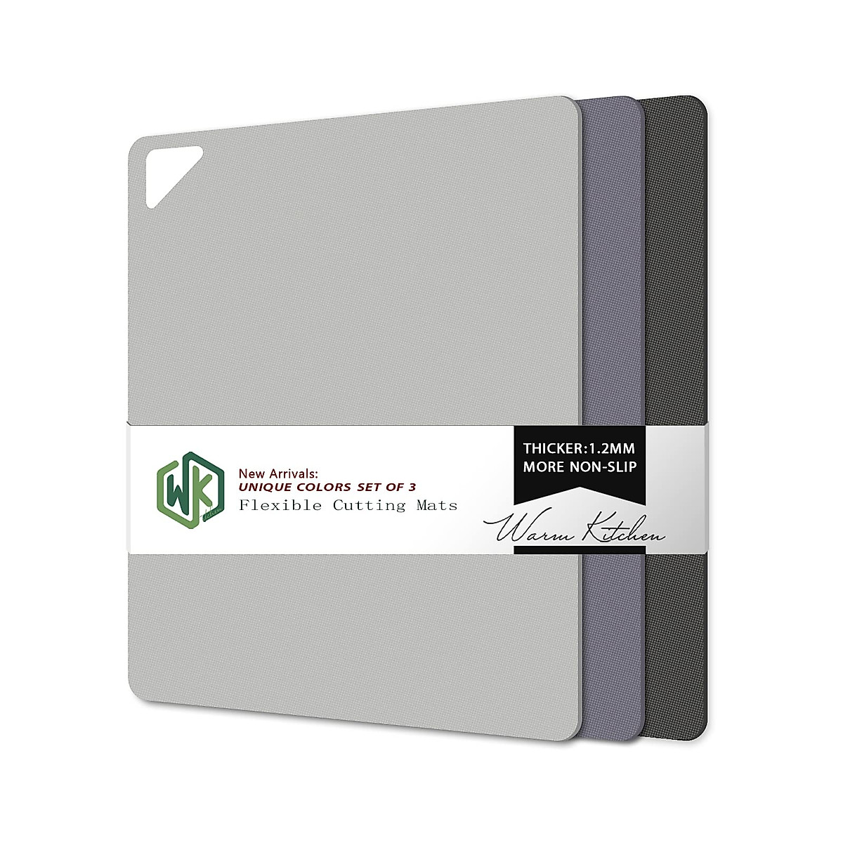 Plastic Cutting Boards for Kitchen, WK Flexible Cutting Board Mats Set of 3, Nonslip Cutting Board for Meat, Thin Cutting Sheets with Hole, Dishwasher Safe, BPA Free