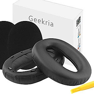 Geekria QuickFit Protein Leather Replacement Ear Pads for Sony WH1000XM2, MDR-1000X Headphones Earpads, Headset Ear Cushion Repair Parts (Black)