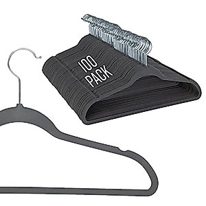 Simplify Slim Velvet Clothes Hangers | 100 Pack | Non-Slip | Shirts | Suit | Pants | Dresses | Garments | Closet Storage & Organization | Durable | Grey