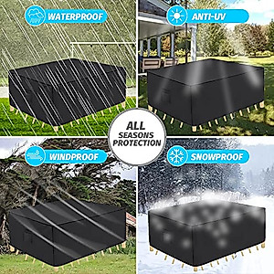 OYOUNGNI Patio Furniture Set Cover Waterproof, Heavy Duty 600D Outdoor Furniture Table and Chairs Covers, Rectangular Outdoor Sectional Sofa Set Cover, Black, 88"L x 58"W x 27.5"H