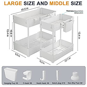 Sevenblue 2 Pack Under Sink Organizers and Storage,Under Bathroom Cabinet Organizer with Hooks Hanging Cup,Multi-Purpose Storage Shelf for Kitchen Bathroom,(White)