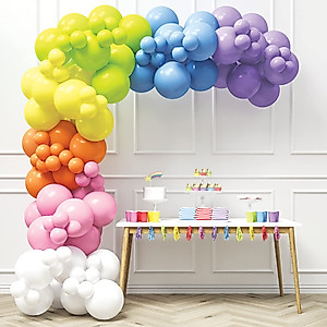 HOUSE OF PARTY Pastel Rainbow Balloons-140 Pcs, Pastel Color Balloons | Pastel Balloon Garland with Pink, Yellow, Orange, Green & White Balloons Perfect for Christmas Decor & Graduation Party