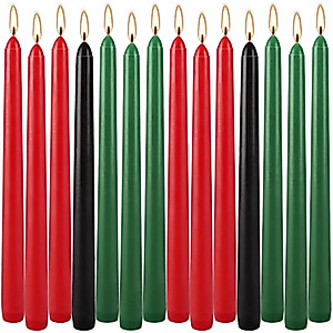 Set of 14 Kwanzaa Taper Candles, 6 Red, 6 Green, 2 Black Mishumaa Saba Candle Set, 10 Inch Dripless Tall Candle Stick for Kwanzaa, 7-7.5 Hour Burn Time