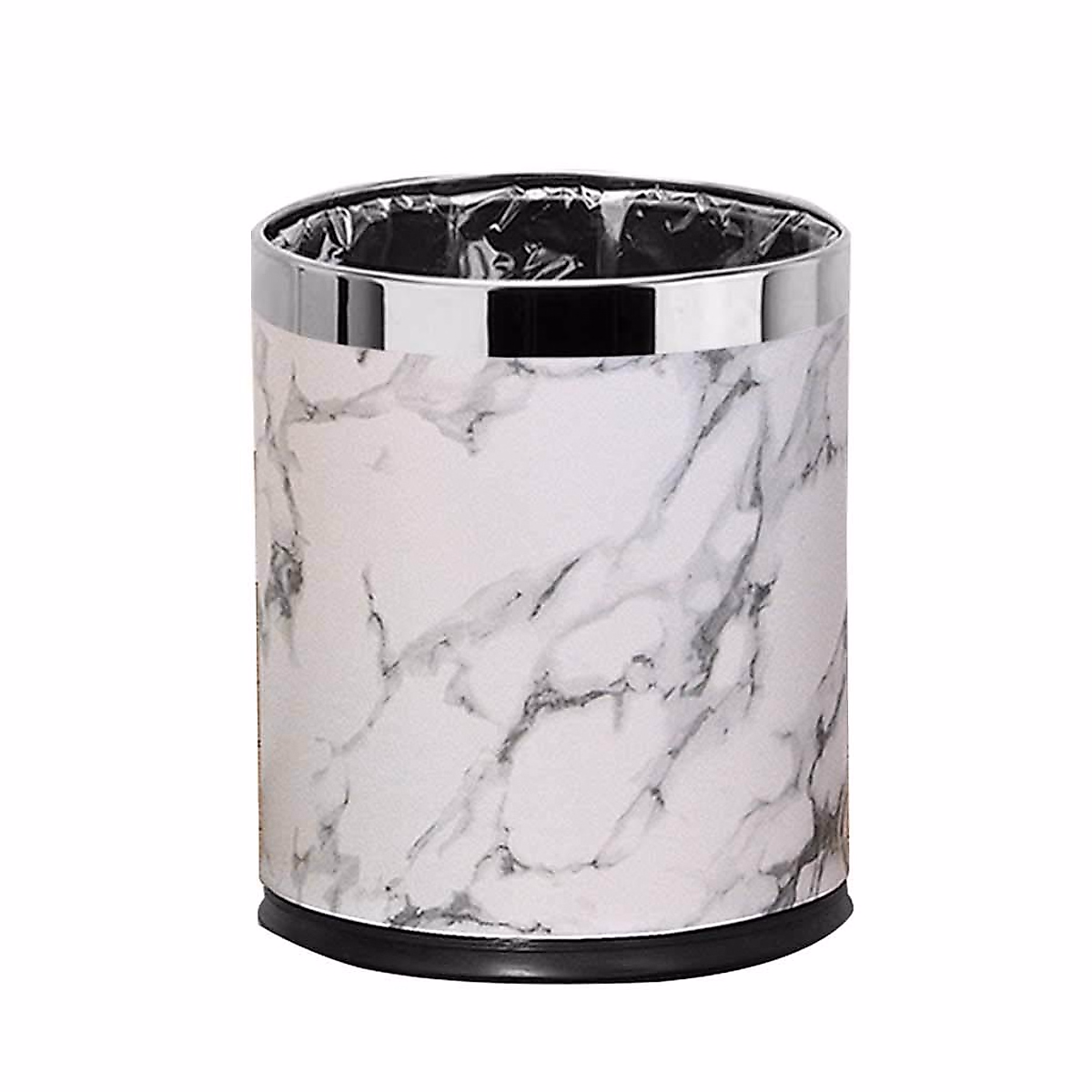 XFENG Luxury Metal Waste Bin with Leather Cover, Open Top Office Wastebasket, Double Layer Trash Can, Round Shaped (Color : Silver)