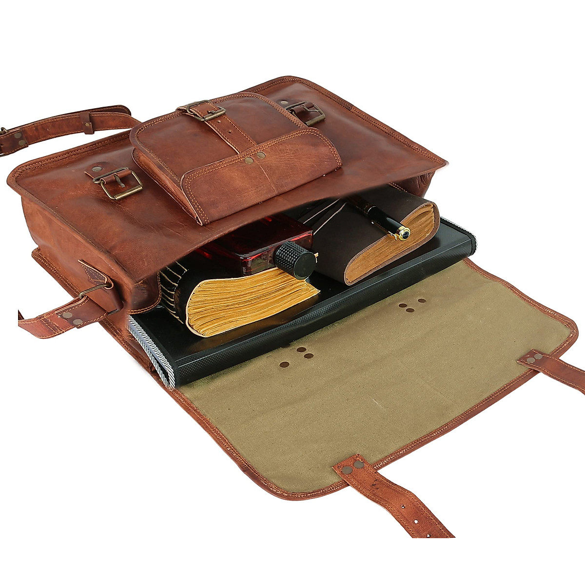 The Vintage Stuff 16" Handmade Leather Travel Messenger Office Crossbody Bag Laptop Briefcase College Satchel Computer Best Bag for Men and women Brown