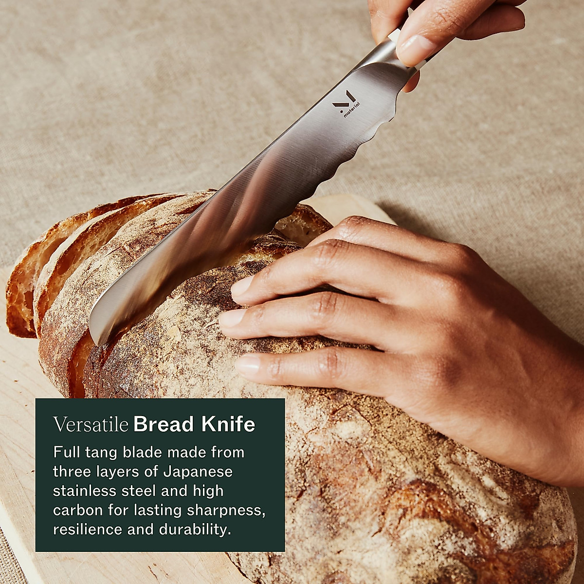 Material, Serrated Bread Knife 6", Bread Knife for Homemade Bread, Serrated Kitchen Knife, Carbon Stainless Steel Santoku-Inspired Blade, Razor-Sharp addition to your Chef Knife Set, Cool Neutral