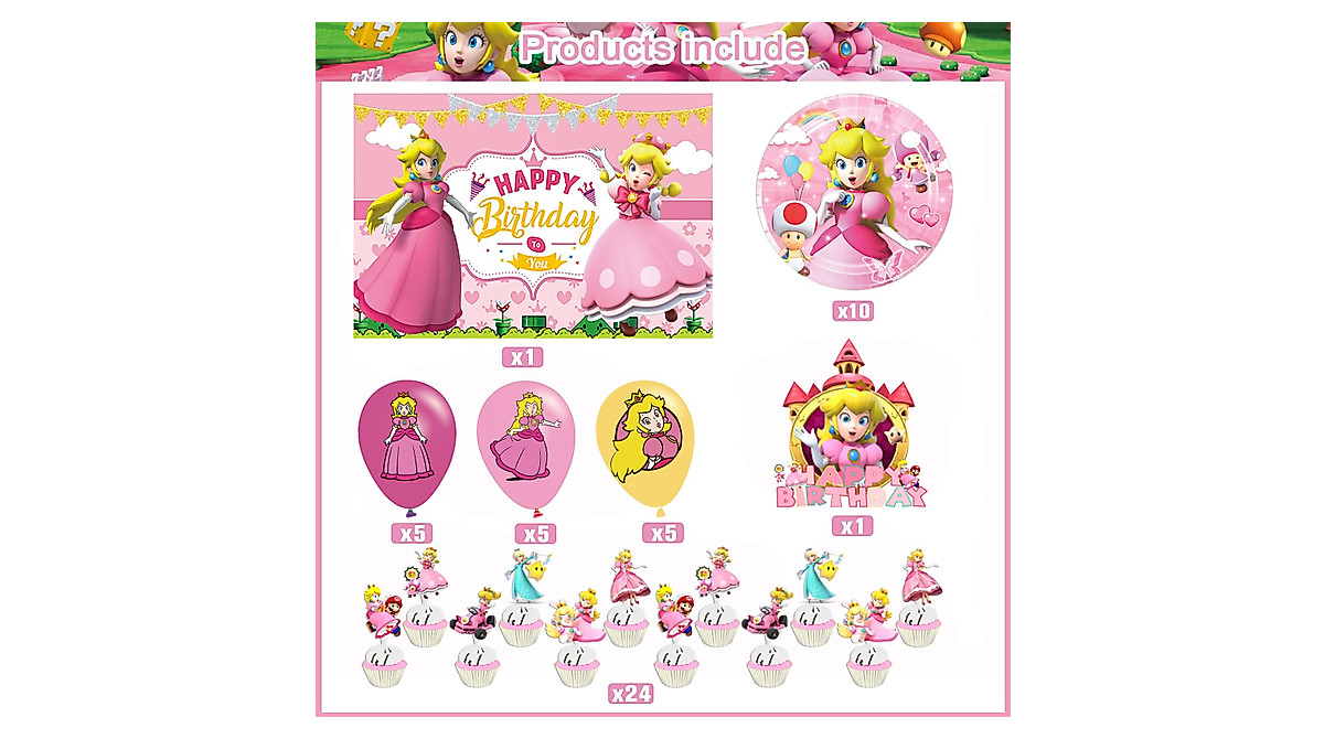 Princess Peach Party Supplies - 51 Pcs Celebration Set