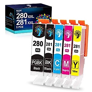H&BO TOPMAE Compatible Canon Ink 280 and 281 Cartridges 280XXL 281XXL PGI-280XXL CLI-281XXL Ink Cartridge for Canon Pixma TS6320 TR8520 TR7520 TS9120 TS6120 TS8120 TS9521C Printer Tray(5 Pack