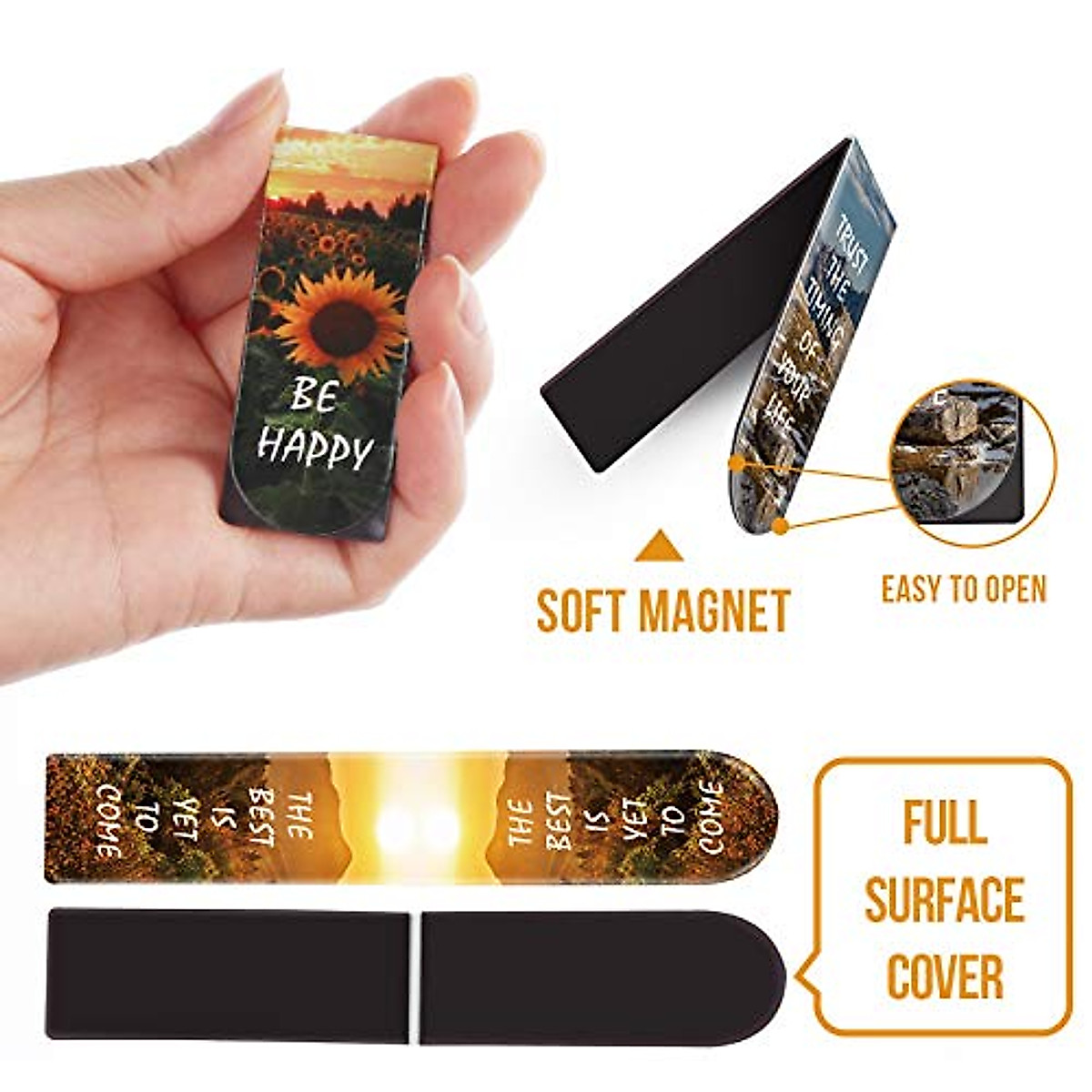 Magnetic Bookmarks,46PCS Inspirational Slogan Nature Scenery Pattern Bookmarks, Encourage Yourself Book Mark for Book Lovers,Women, Man, Kids,Gift, Tudents, Teachers, School, Home(2.4 x 1 inch)