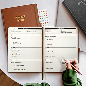 Dunwell Large Undated 2023 Planner Hardcover - 8.5x11” Blank Planner Book, Faux Leather Cover, Agenda with No Date, Weekly-Monthly Goal Setting Section, Lined Daily Blocks, Ribbon Bookmarks