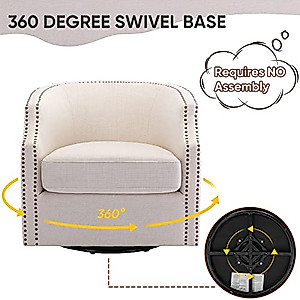 Swivel Glider Nursery Chair Rocker- Comfy Rocking Chair for Baby Nursery Mid Century Modern Accent Barrel Chairs for Living Room Curved Arm Chair with Nailhead Round Club Chair for Bedroom Beige