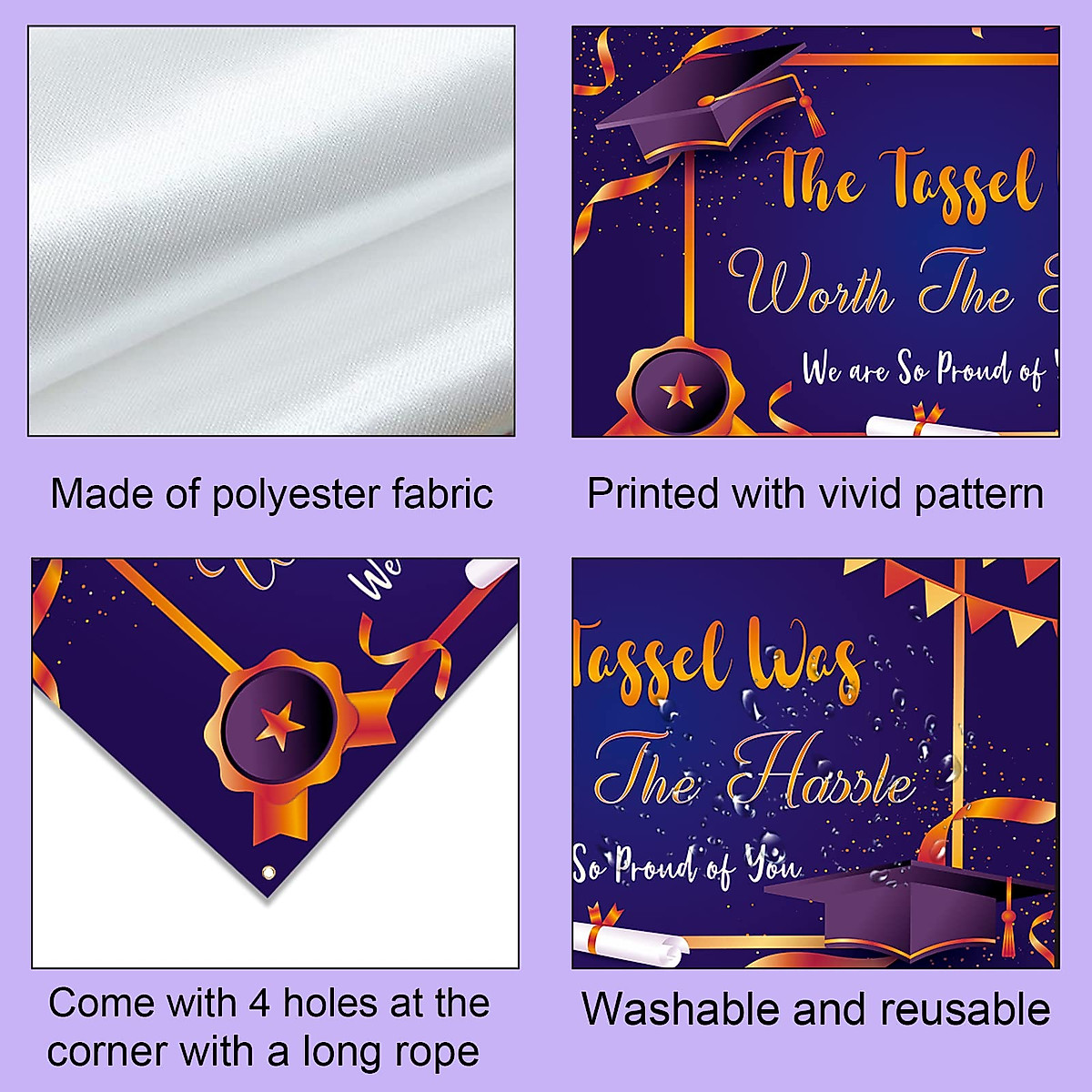 Labakita The Tassel was Worth The Hassle Backdrop, 2023 Graduation Backdrop Decor, College Graduation Party Decorations, We are so Proud of You Sign（Purple）