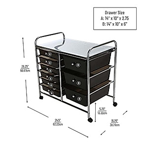 Mind Reader Storage Drawer Rolling Utility Cart, 9 Drawer Organizer, Black