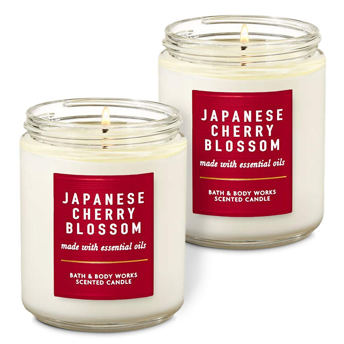 Bath & Body Works Japanese Cherry Blossom Single Wick Scented Candle with Essential Oils 7 oz / 198 g each Pack of 2
