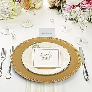 Suwimut 12 Pack Gold Plastic Beaded Charger Plates, 13 Inch Round Charger Plates Dinner Charger Plates with Beaded Rim for Wedding Party Decoration