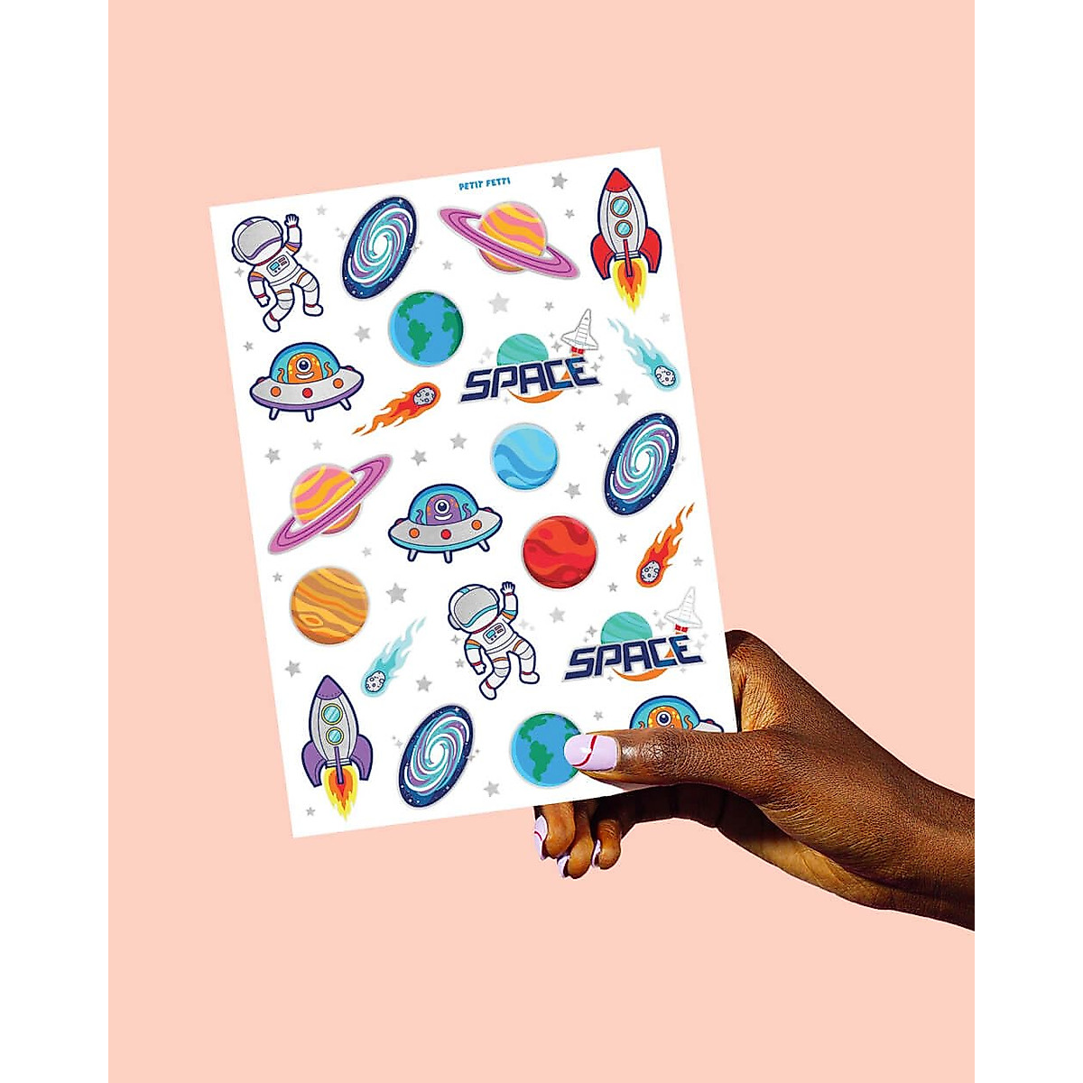 xo, Fetti Space + Planets Temporary Tattoos for Kids - 46 Glitter styles | Alien Birthday Party Supplies, Astronaut Favors + Rocketship Decorations