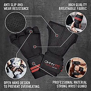 OHMY FIT All-in-One Wrist Wrap Glove: Elevate Your Workout with Ventilation, Callus Prevention & Wrist Support - 22" L x 3" W. Ideal for Powerlifting, Strength Training, CrossFit. (Medium)