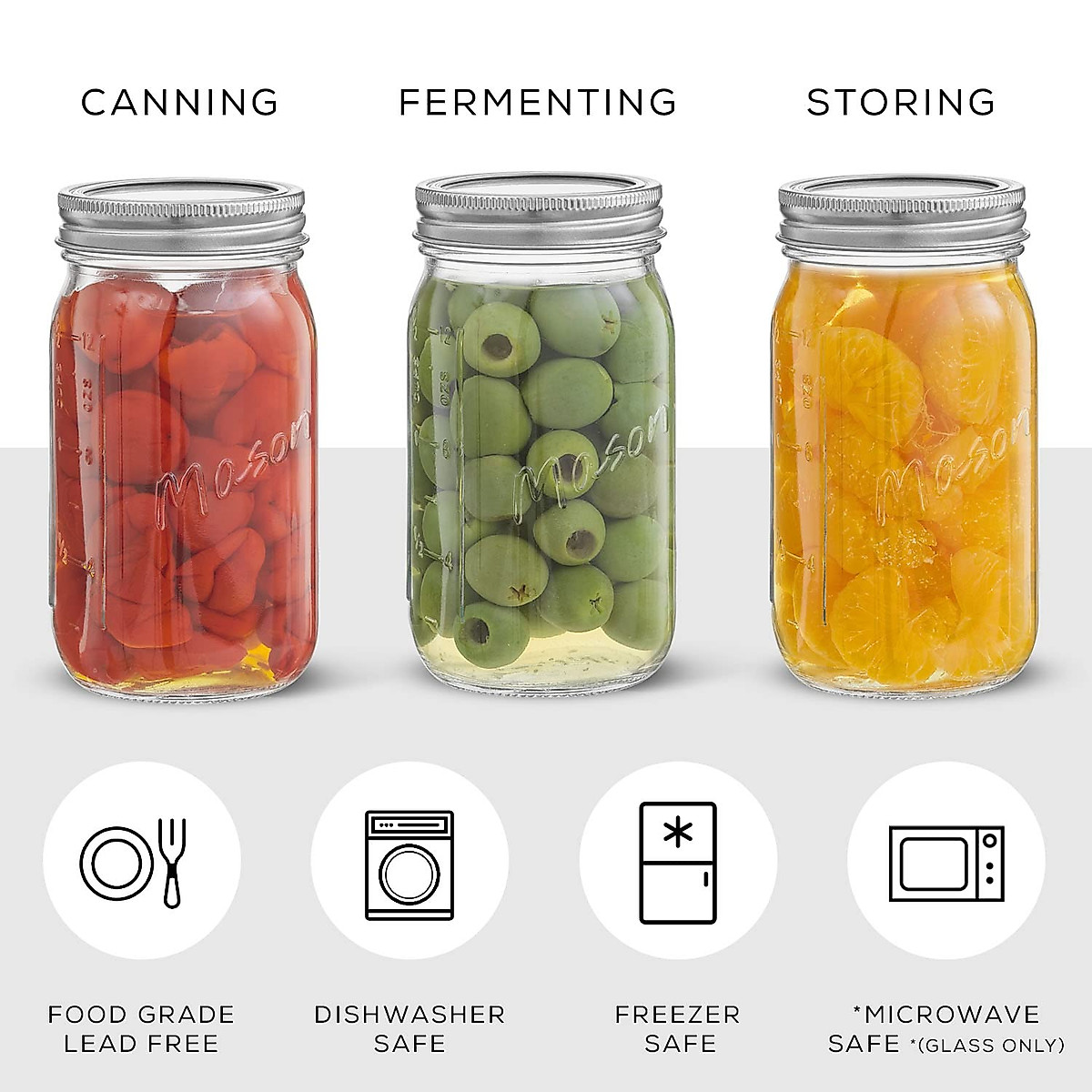 16 Oz Mason Jars With Lids, Labels and Measures! 6-Pack Regular Mouth Mason Jars, Glass Jar with Lid and Band. Airtight Canning Jars, Overnight Oats Jars, Salad Jars, Sourdough Starter Jar