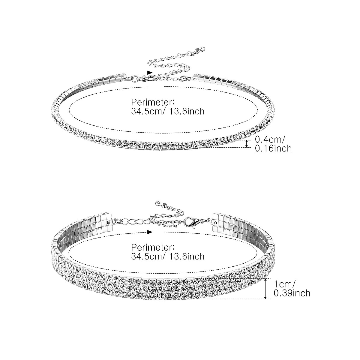 Hicarer 2 Pieces Rhinestone Choker Necklaces 1 and 3 Rows Women Crystal Choker Necklaces