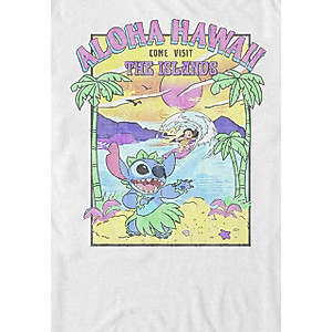 Disney Men's Lilo & Stitch Visit The Islands T-Shirt, White, X-Large