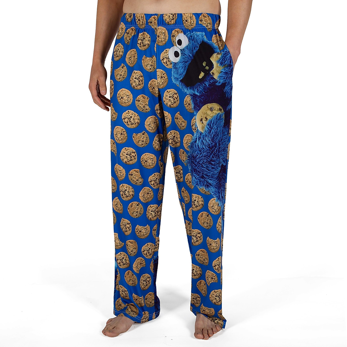 BRIEF INSANITY Sesame Street Adult Lounge Pajama Pants - Comfy, Loose-Fit, Ultra-Soft - Cookie Monster Sleep Bottoms (Large, Cookie Monster)