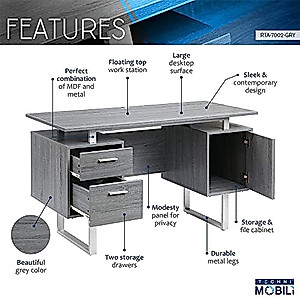 Techni Mobili Modern Office Desk with Storage, Gray