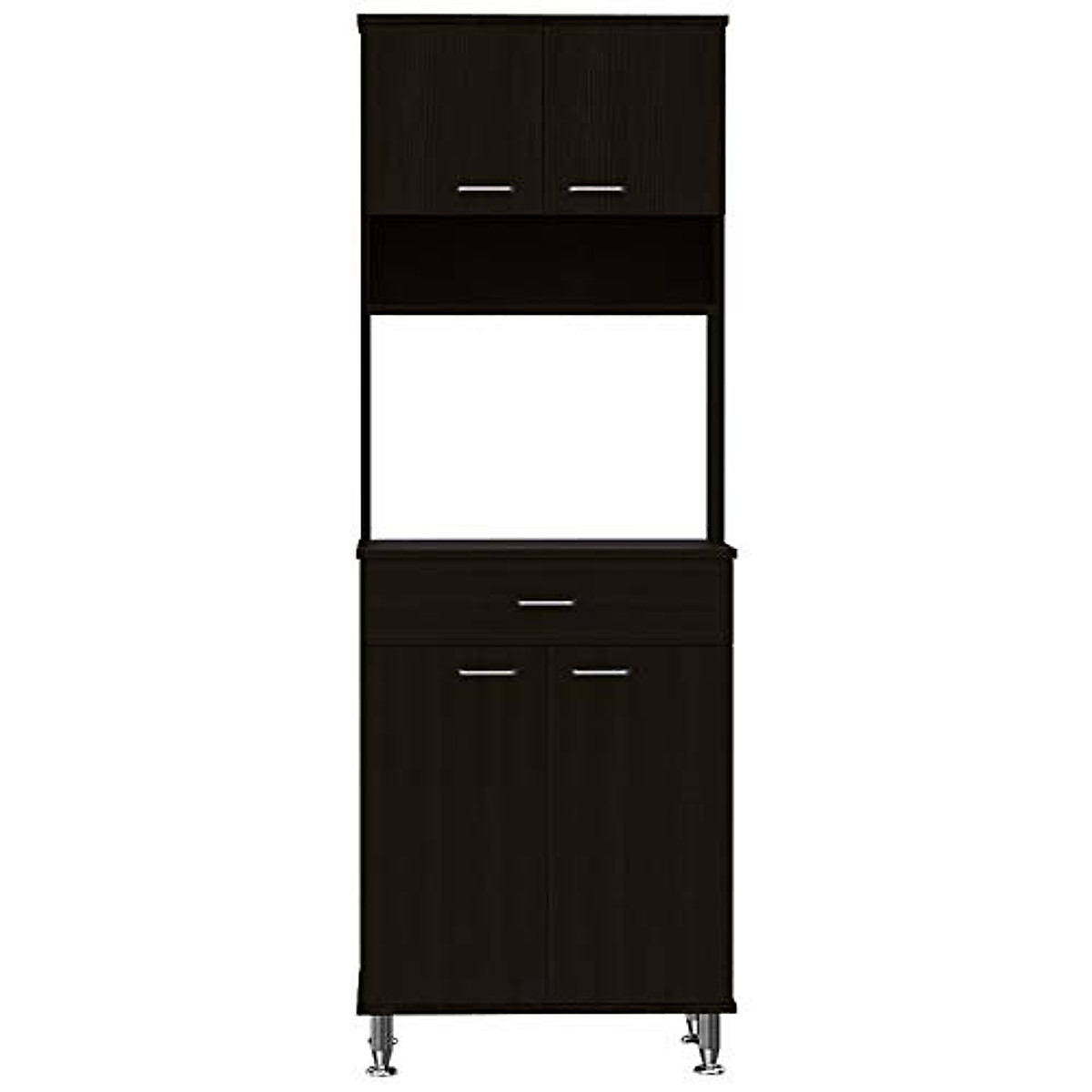 Helis 60 Kitchen Pantry 66,5" H with Microwave Shelf, Two Storage Cabinets, Black