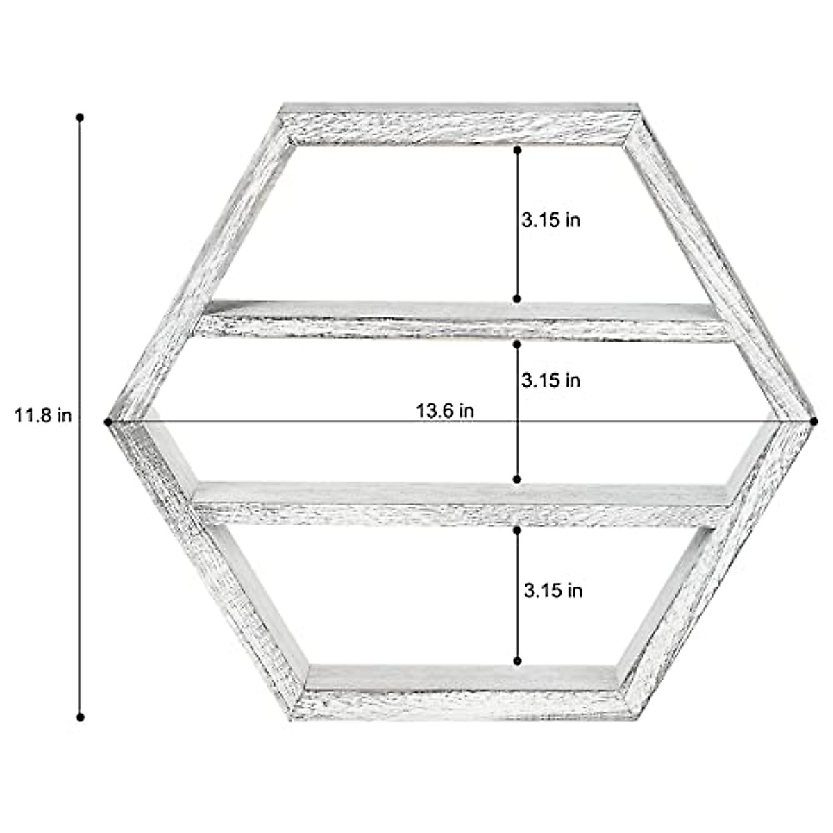 Essential Oils Storage Shelf Wall Mounted Rustic Nail Polish Rack Organizer Wood Farmhouse Hexagonal Floating Shelves for Bathroom Bedroom Living Room Office, Rustic White